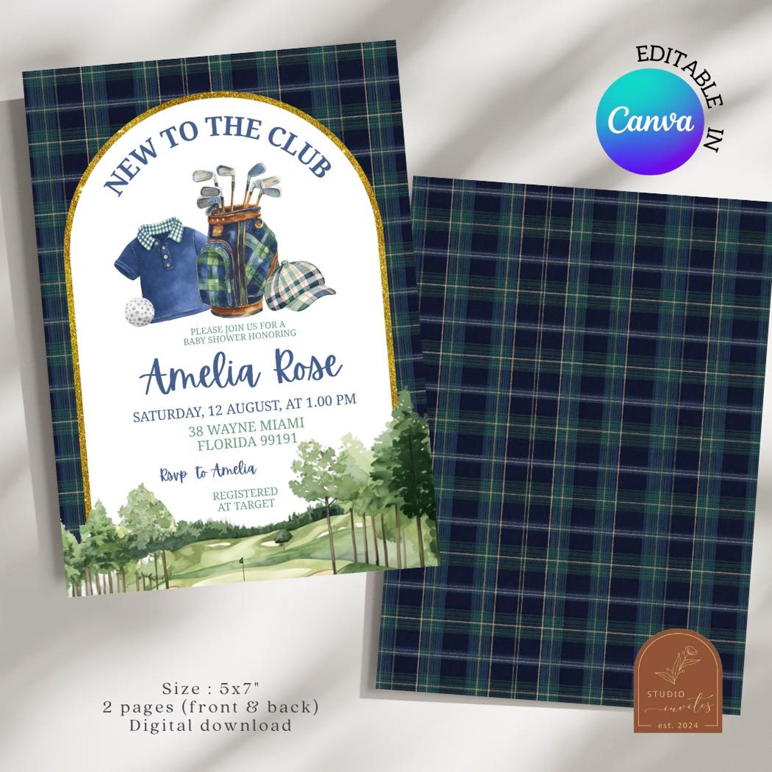 Preppy Golf New to the Club Baby Shower Invitation, Let's Par-tee Baby ...