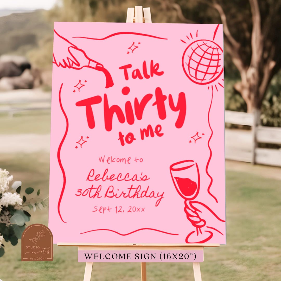 Talk Thirty to Me Women Birthday Party Sign, Pink and Red Retro Vintage ...