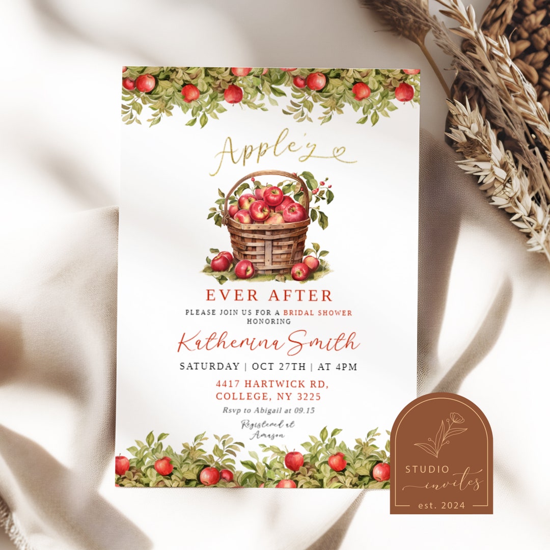 Apple-y Ever After Bridal Shower Invitation, Plaid Apple Orchard ...