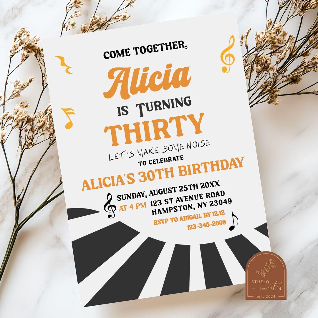 Rock Musician Adult Birthday Invitation, Summer Piano Recital Birthday ...