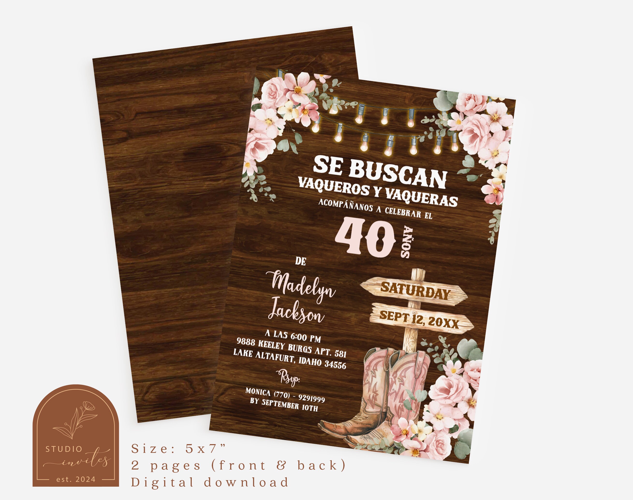 Rustic Spanish Se Buscan Adult Woman Birthday Invitation, Woods ...
