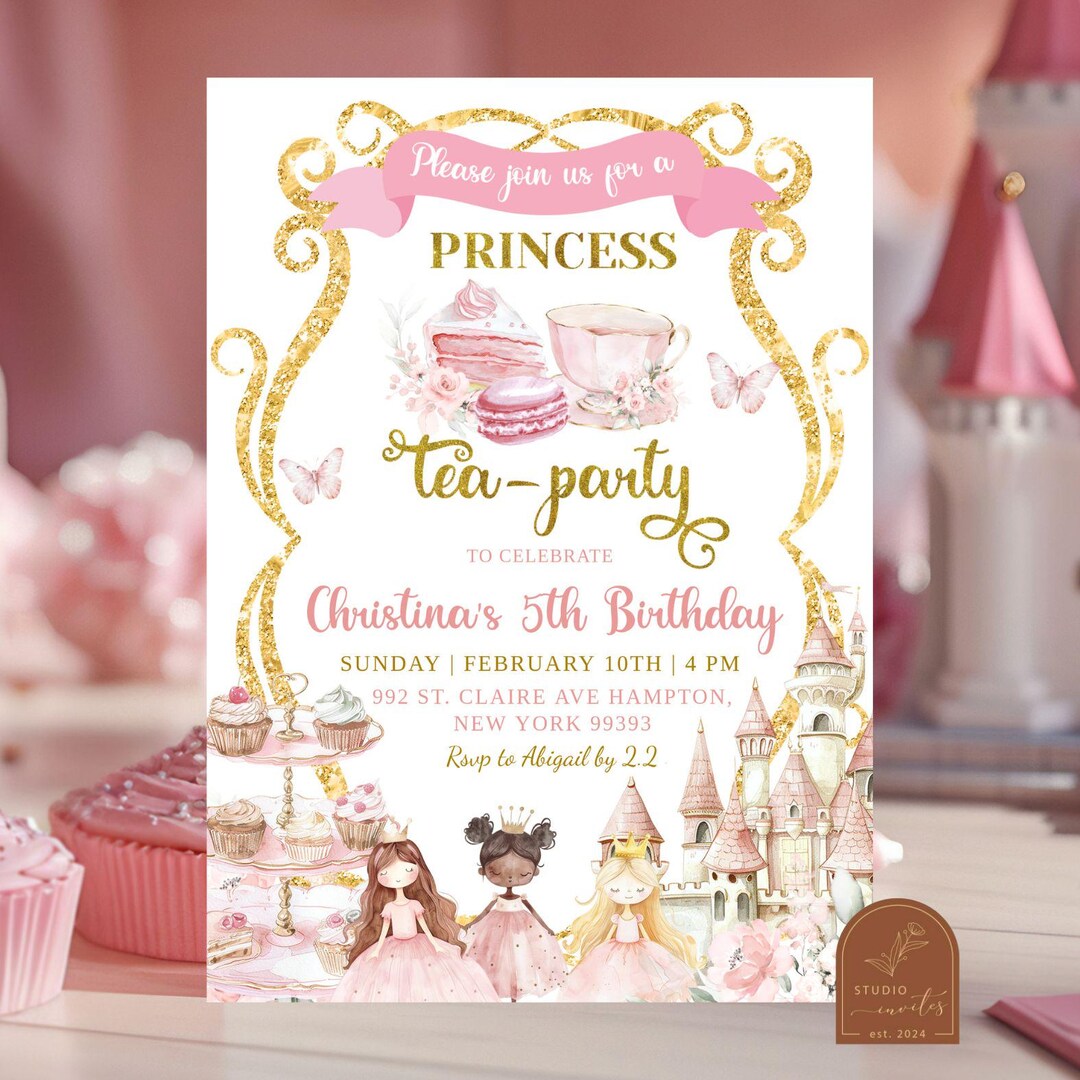 Fairy Princess Tea Party Castle Birthday Girl, Pink Floral Butterfly ...