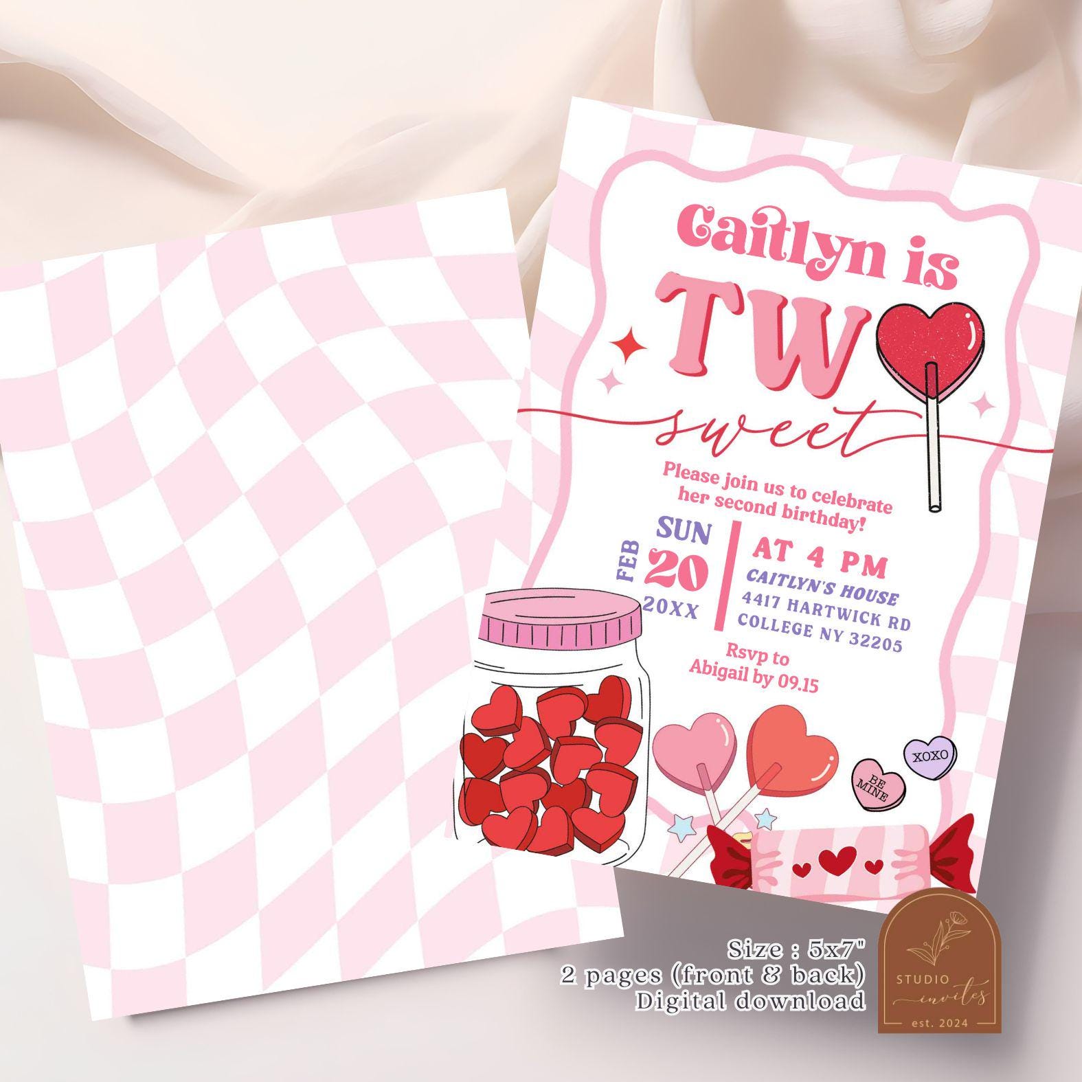 Preppy Two Sweets Birthday Girl Invitation, Pink Sweet Candy 2nd ...