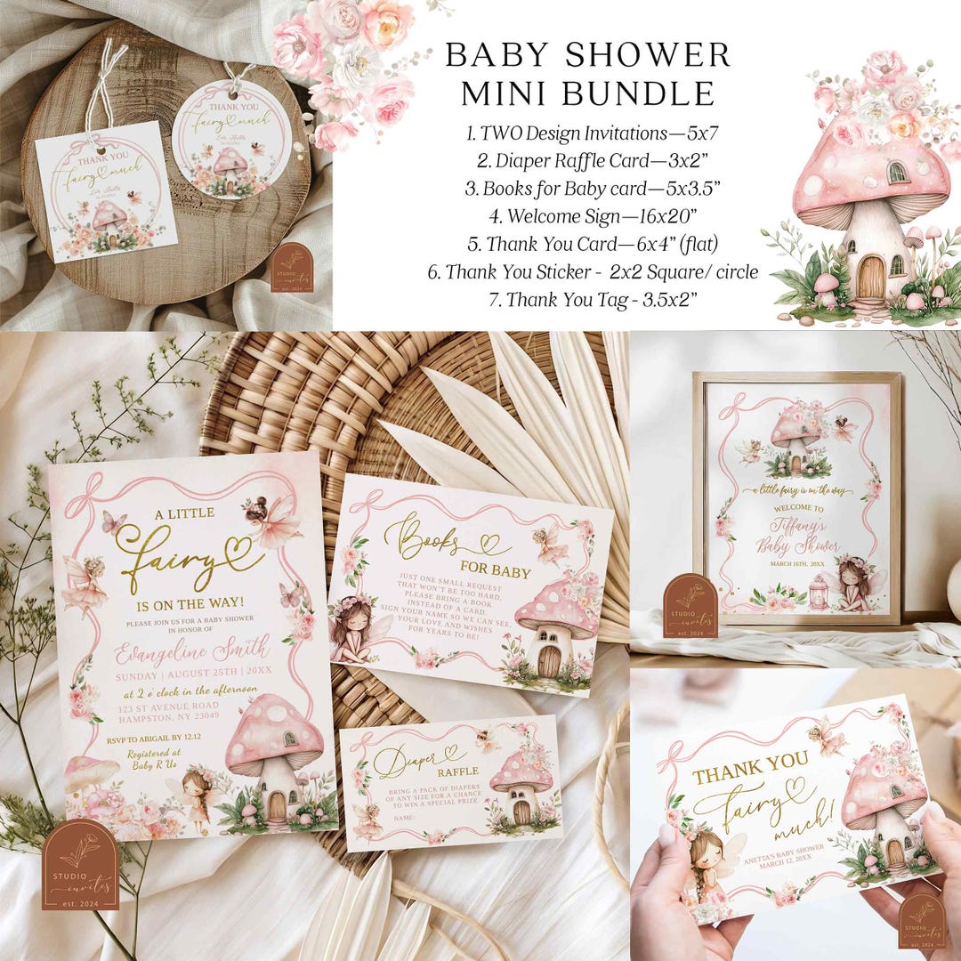 Pink Coquette Fairy Baby Shower Mini Bundle Set, Pink Bow Little Fairy ...