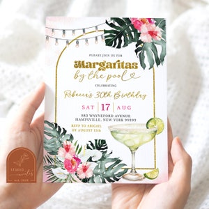 Watercolor Margaritas by the Pool Birthday Invitation, Summer Cocktail ...