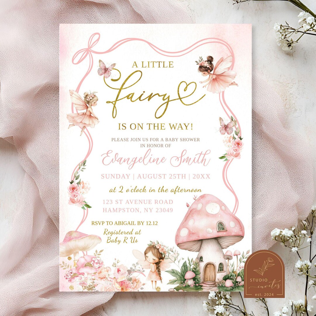 Pink Floral Coquette Fairy Baby Shower Invitation,enchanted Forest ...