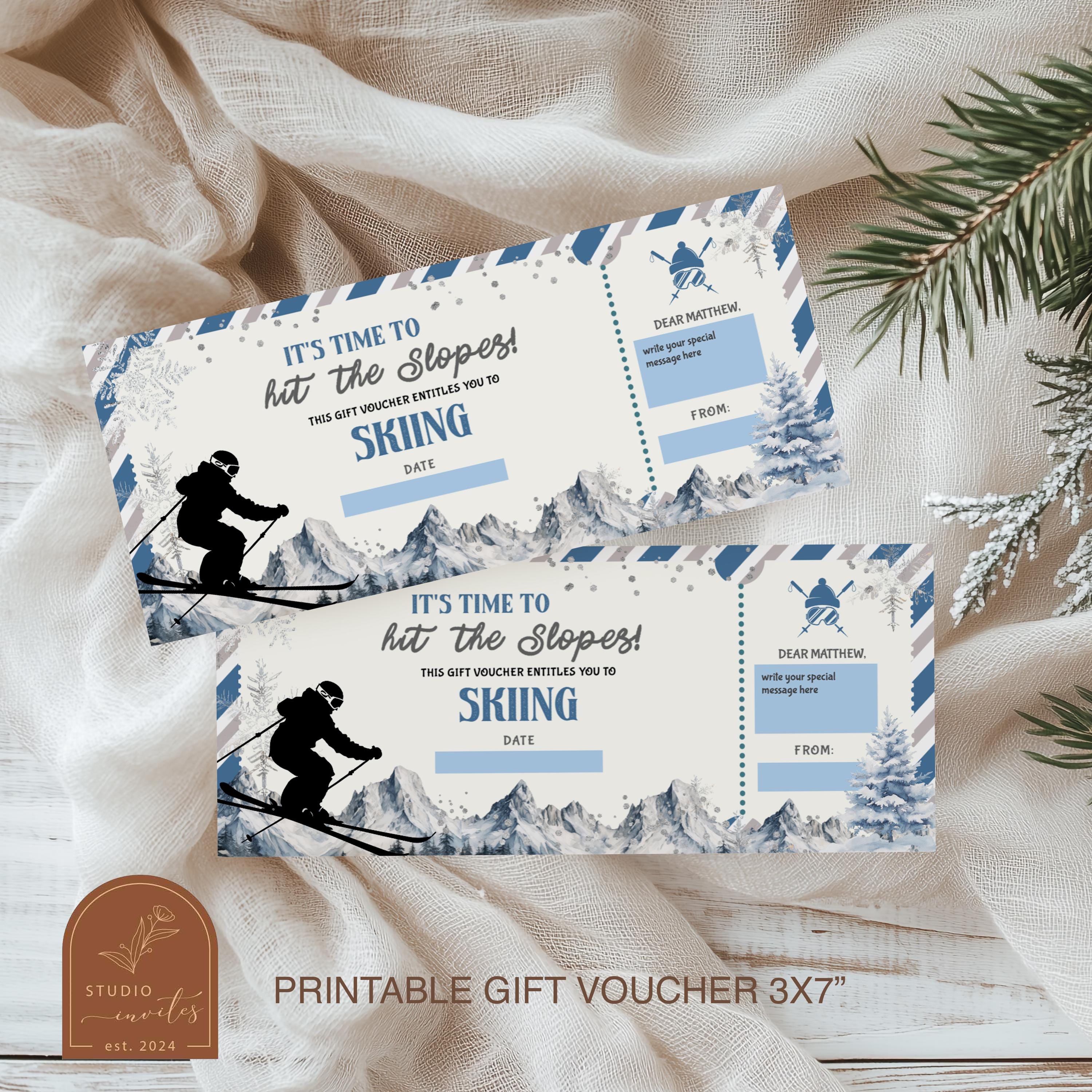 Blue Ski Gift Voucher, Christmas Ski Ticket, Skiing Trip Season Pass ...