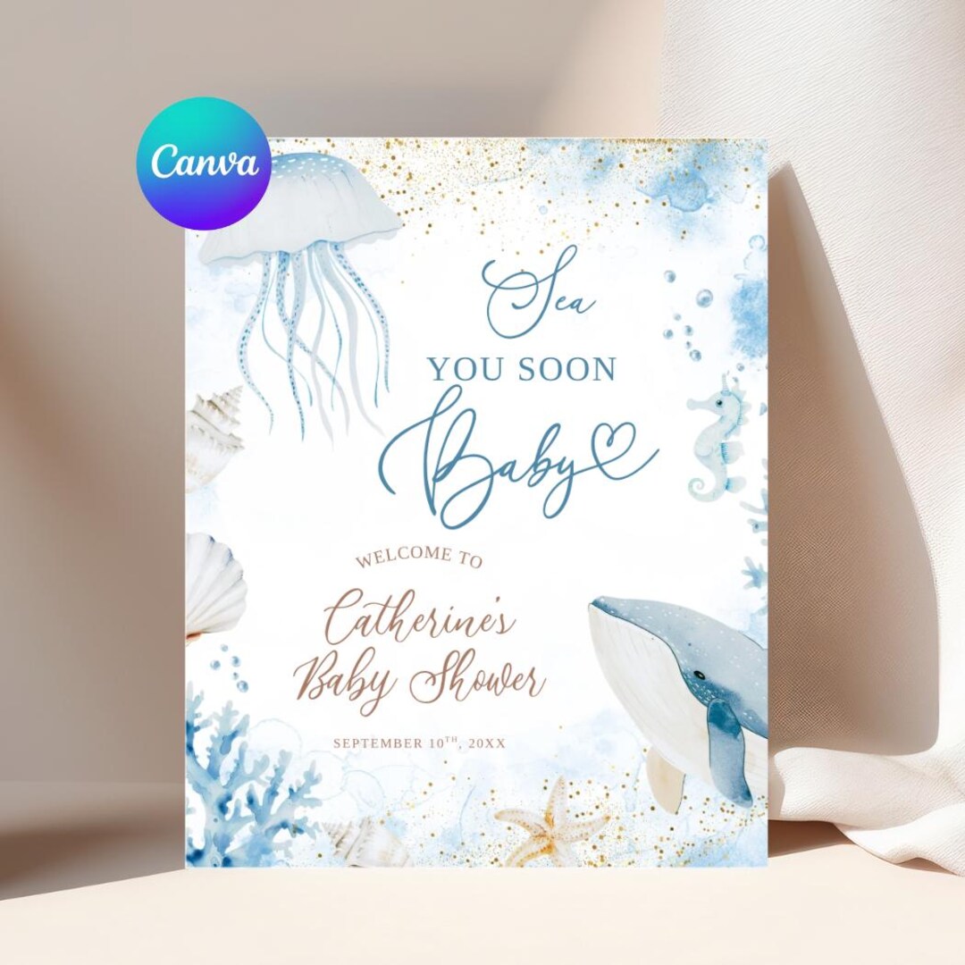 Welcome Sign, Blue Sea You Soon Baby Shower, Coastal Sand and Coral ...