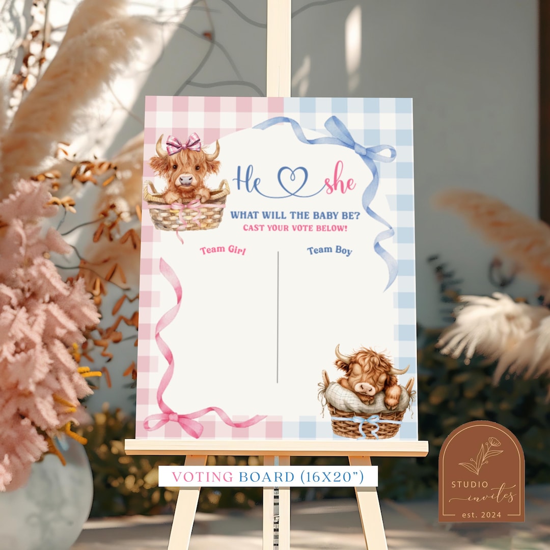 Highland Cow Voting Board Gender Reveal, Heifer Bull Gender Reveal Vote ...