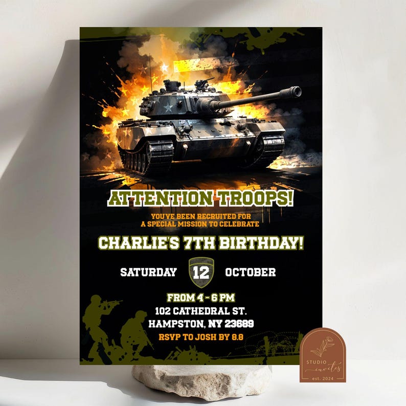 Army Man Tank Birthday Invitation, Fighter Soldier Birthday Party ...