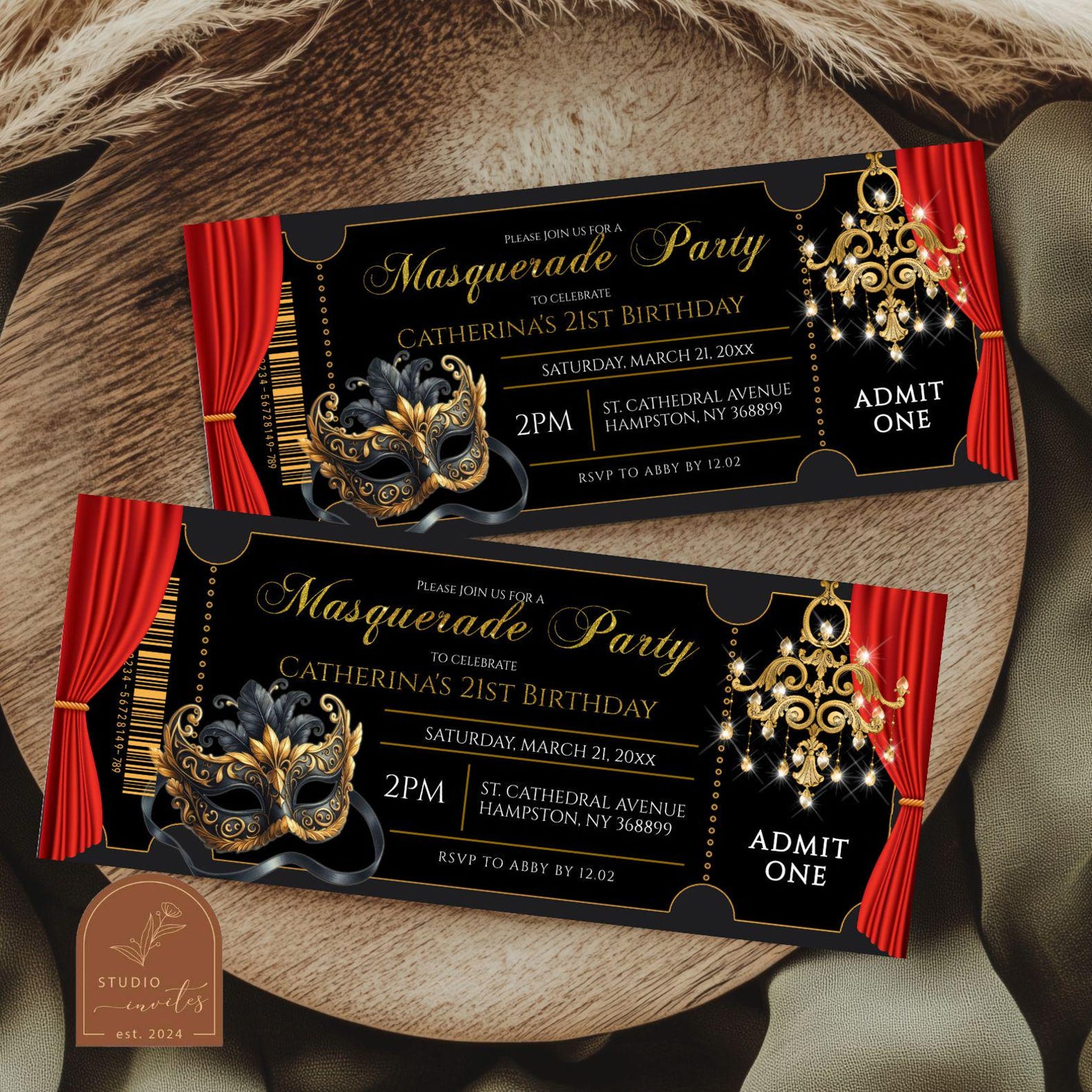 Masquerade Birthday Ticket Invitation, Masquerade Ball Prom Ticket ...