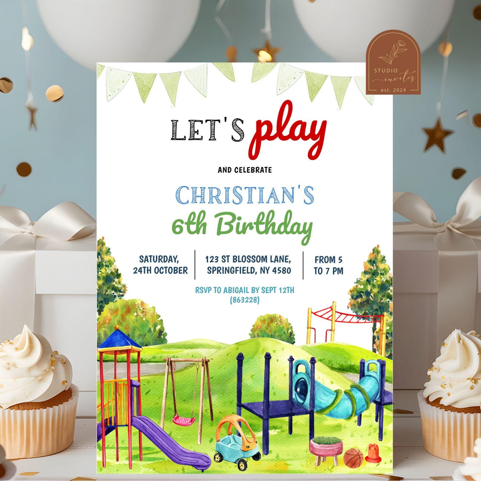 Let's Play in the Park Birthday Invitation, Outdoor Playground Birthday ...