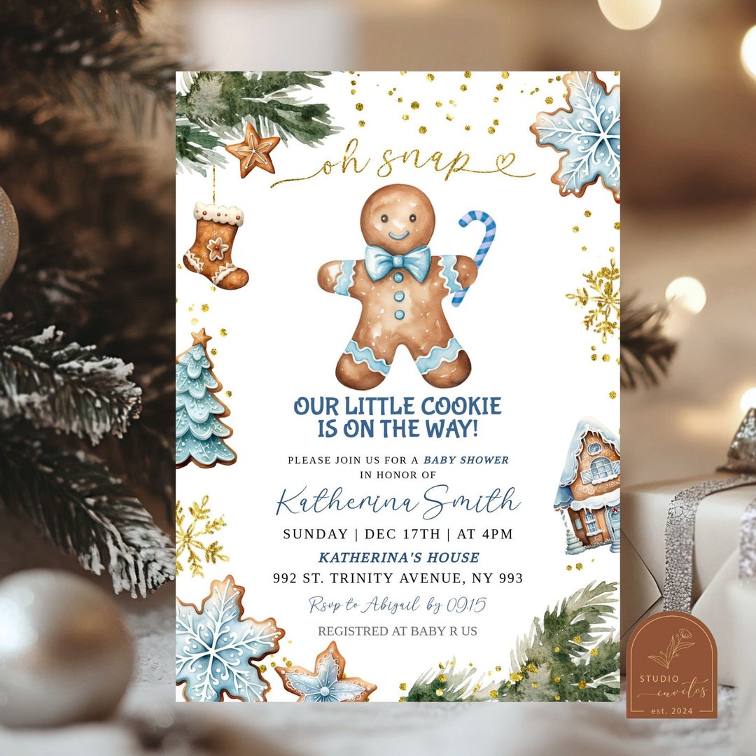Blue Cookies Gingerbread Baby Shower Invitation, Oh Snap Gingerbread ...