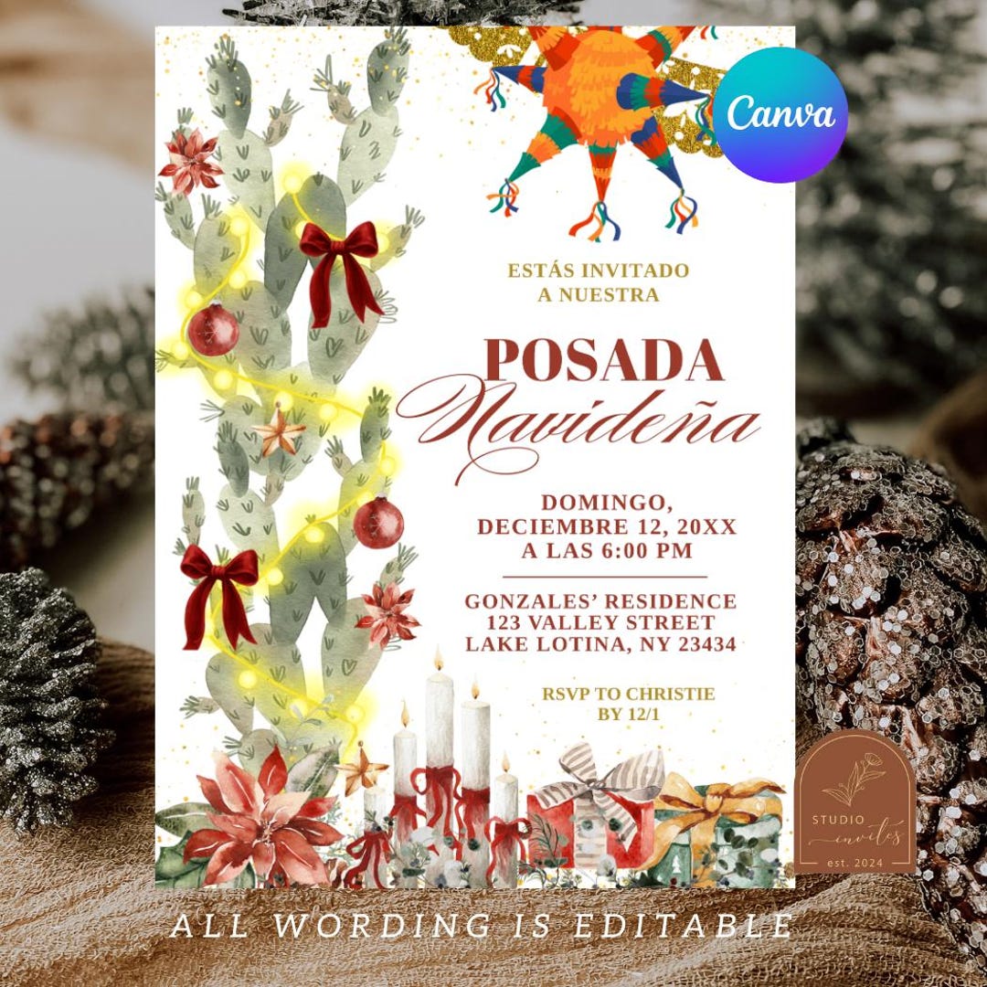 Mexican Spanish Christmas Dinner Invitation, Posada Navidena Christmas ...
