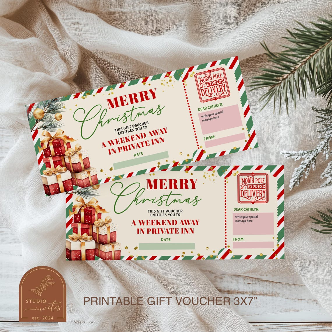 Merry Christmas Gift Voucher, Christmas Weekend Holiday Ticket ...