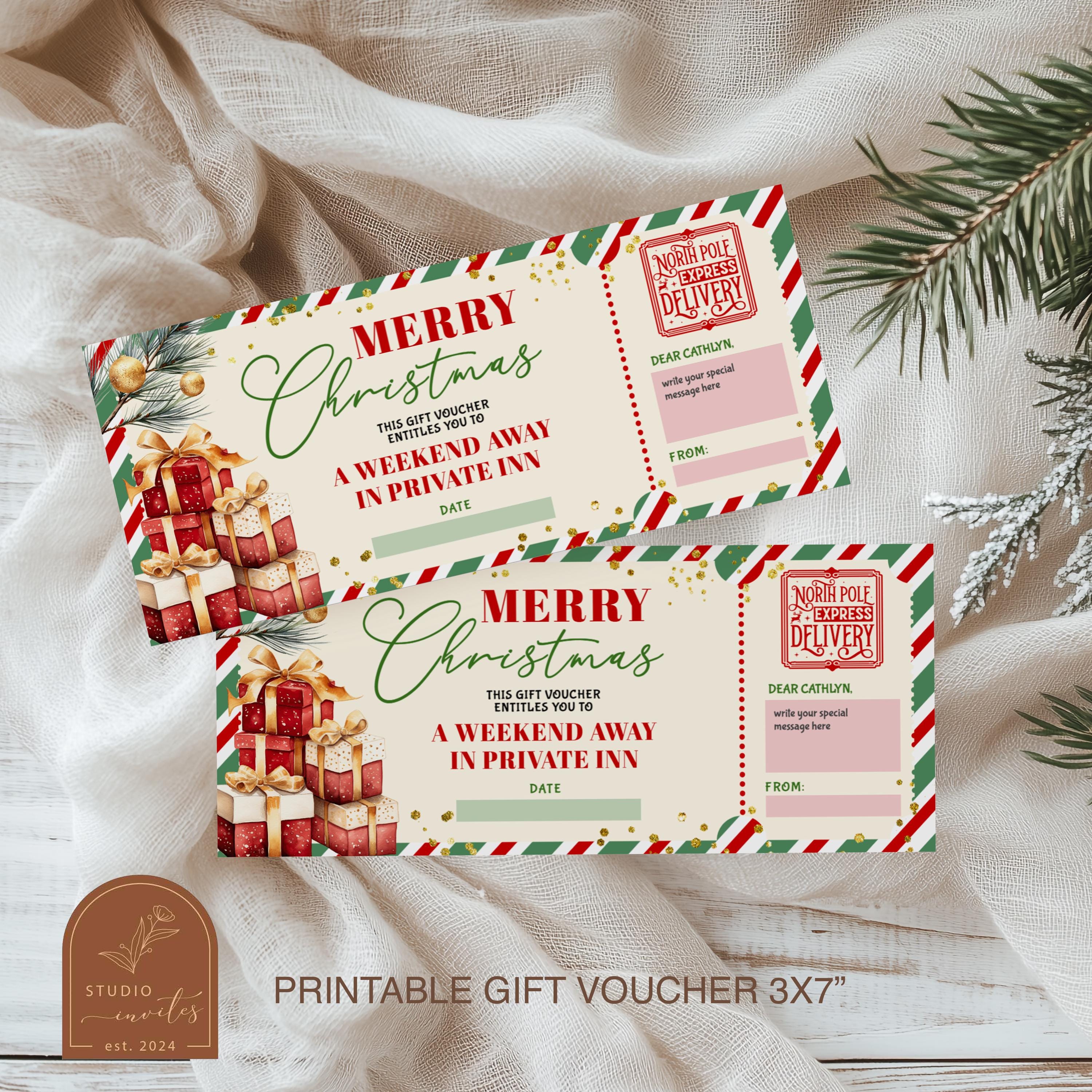 Merry Christmas Gift Voucher, Christmas Weekend Holiday Ticket ...