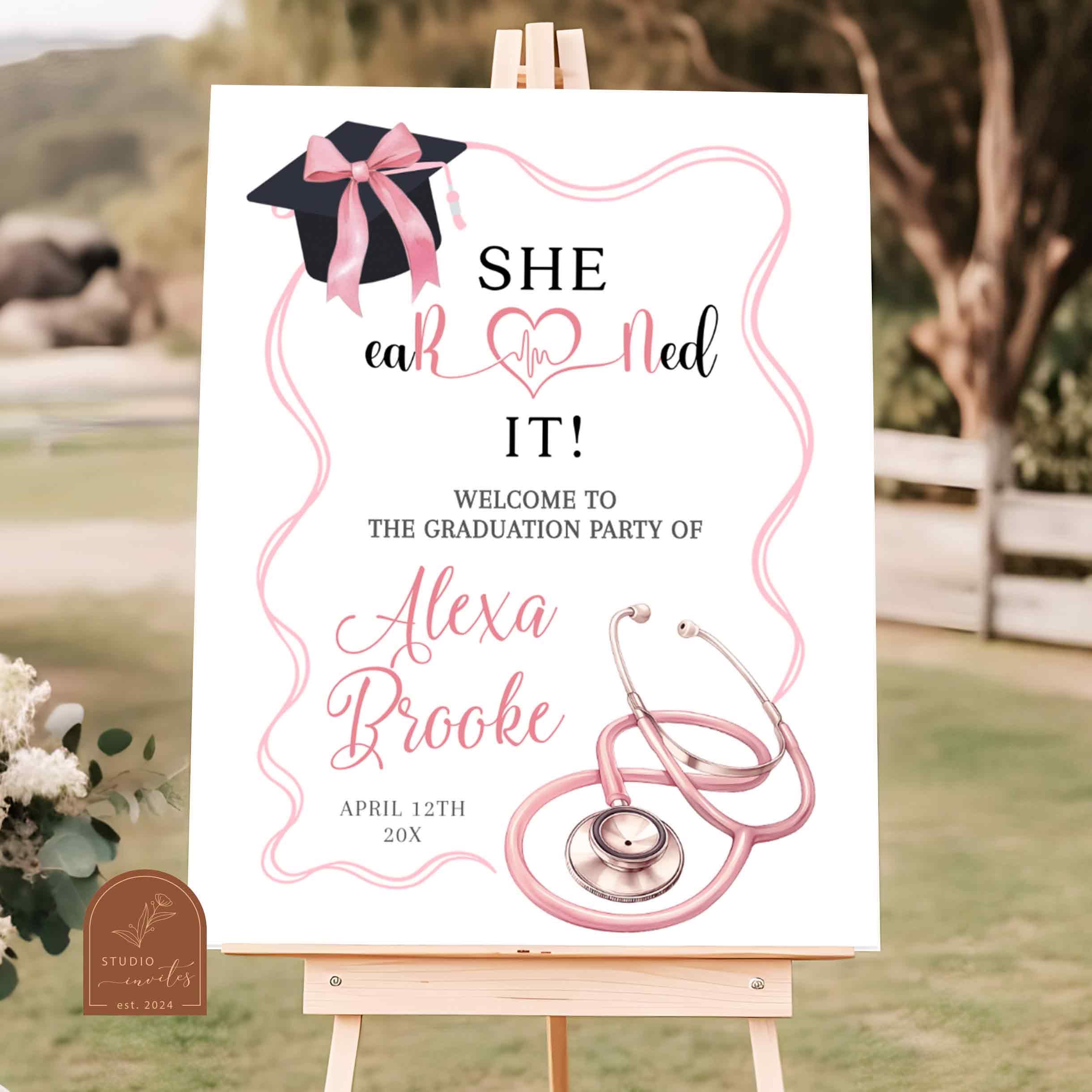 Pink Bow Nurse Graduation Welcome Sign, Coquette Medical Nursing ...