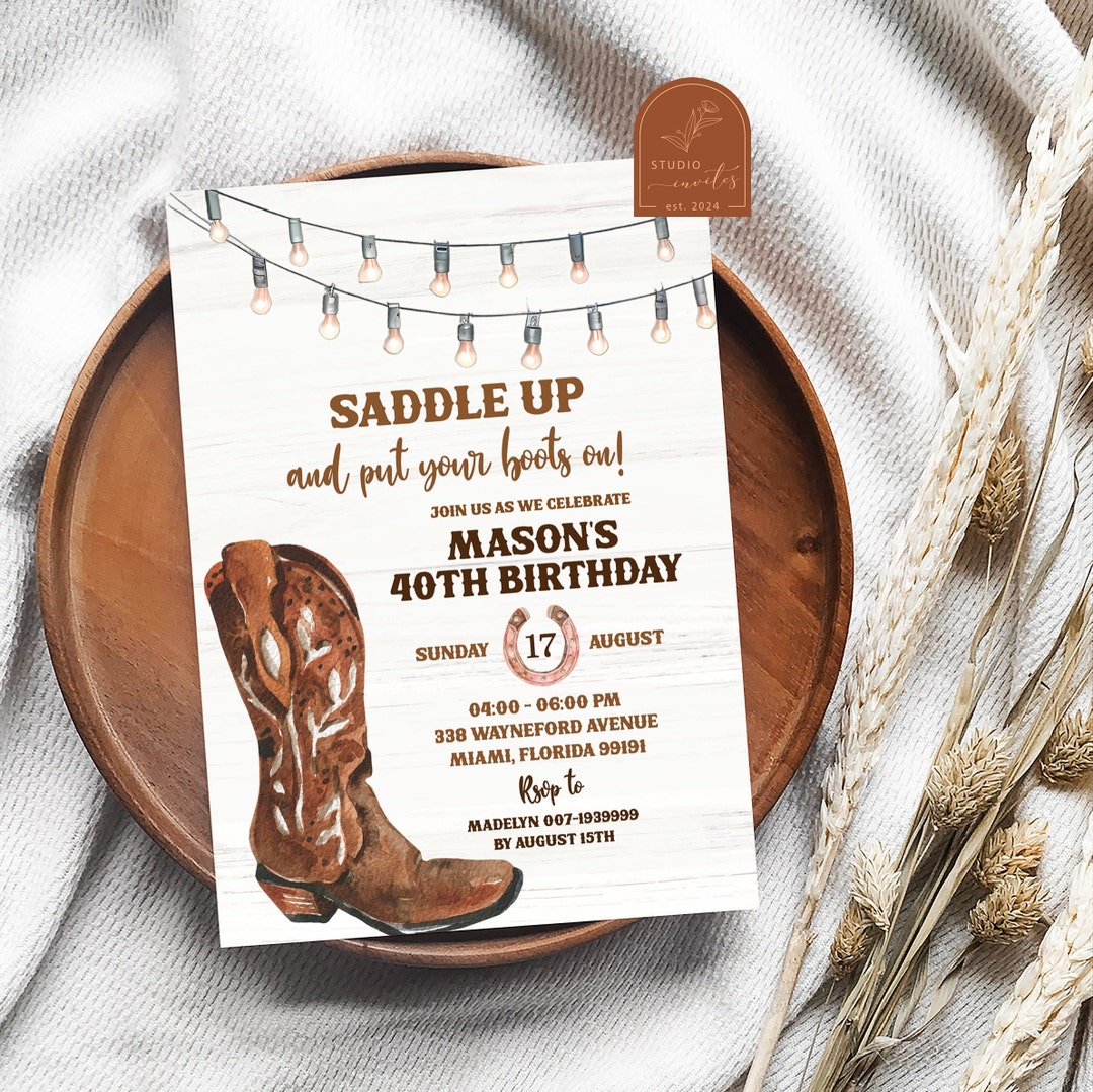Invitación de fiesta de cumpleaños de rodeo occidental moderna ...