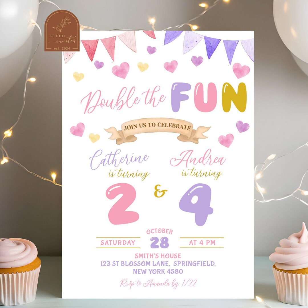 Sweetheart Double the Fun Joint Birthday Invitation, Double Celebration ...