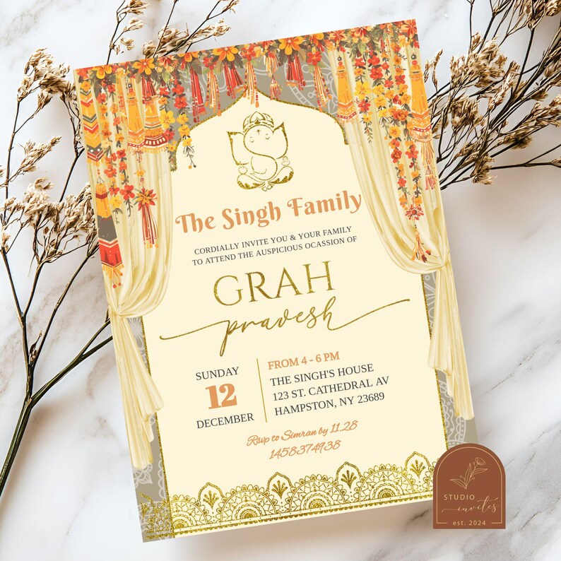 Griha Pravesh Invitation, Indian Vastu Puja Housewarming Invite, Grah ...