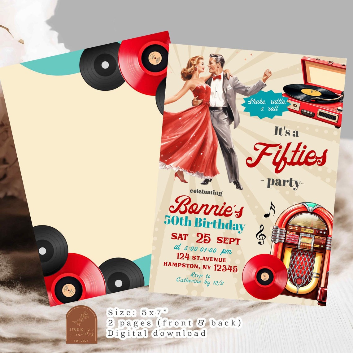 Retro Dance Fifties Party Invitation, Shake Rattle & Roll on 50's ...