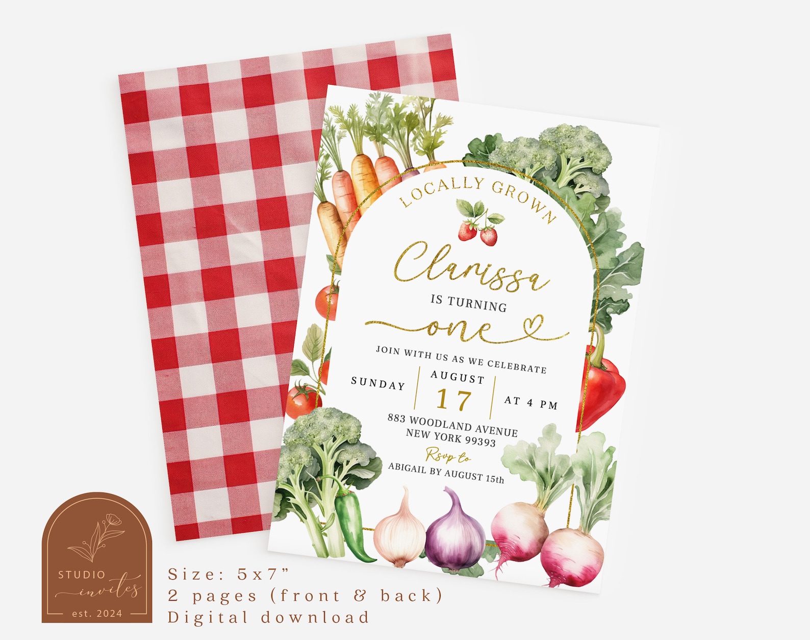 Editable Locally Grown Garden Birthday Invitation, Vegetable Kid's Any ...