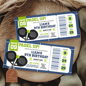Blue Padel up Birthday Ticket Invitation, Pickleball Boy Birthday Party ...