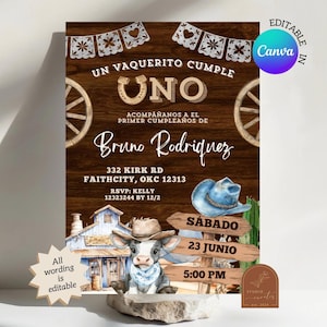 Spanish Cowboy First Rodeo Invitation, Rustic Wood Boots 1st Birthday ...