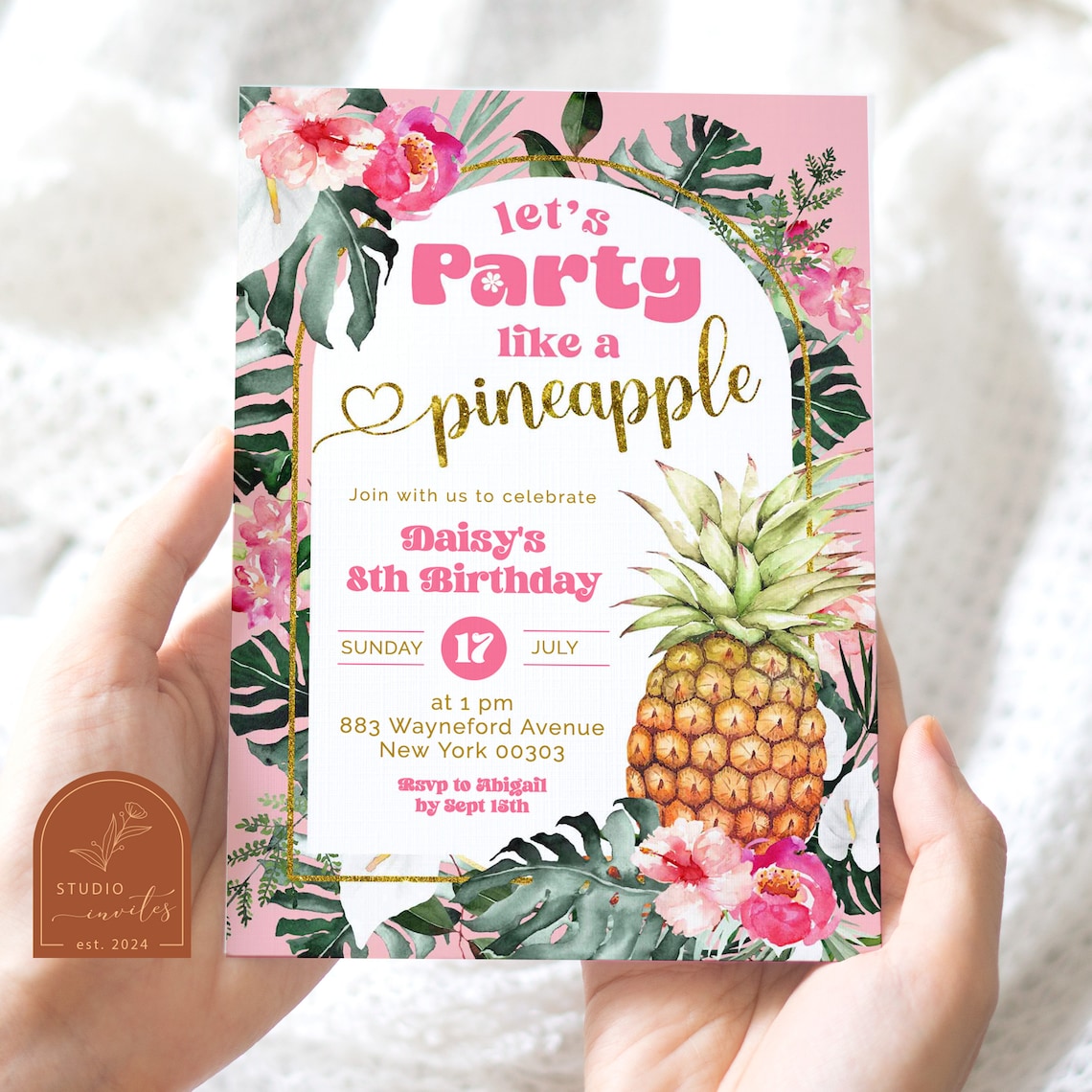 Tropical Floral Party Like a Pineapple Birthday Invitation, Pink ...