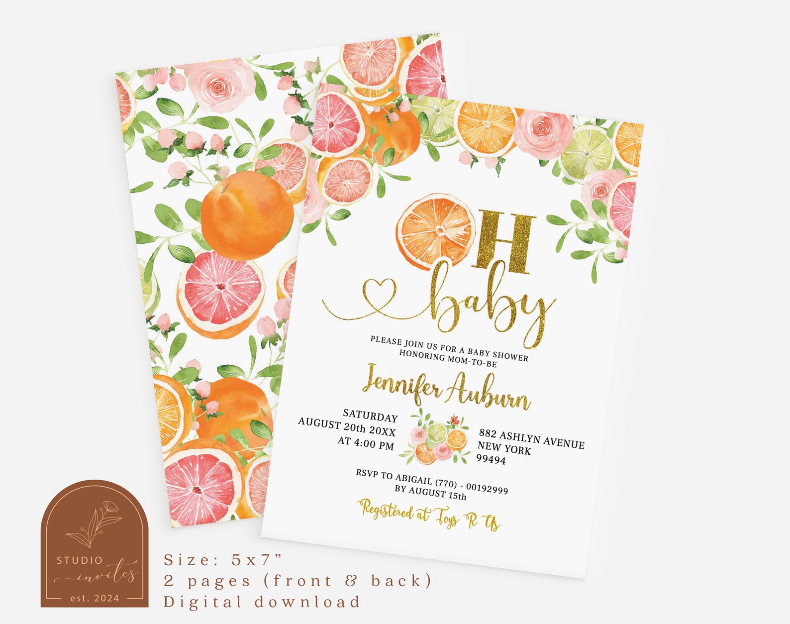 Citrus Fruits Oh Baby Shower Invitation, Summer Fruit Little Cutie Baby ...