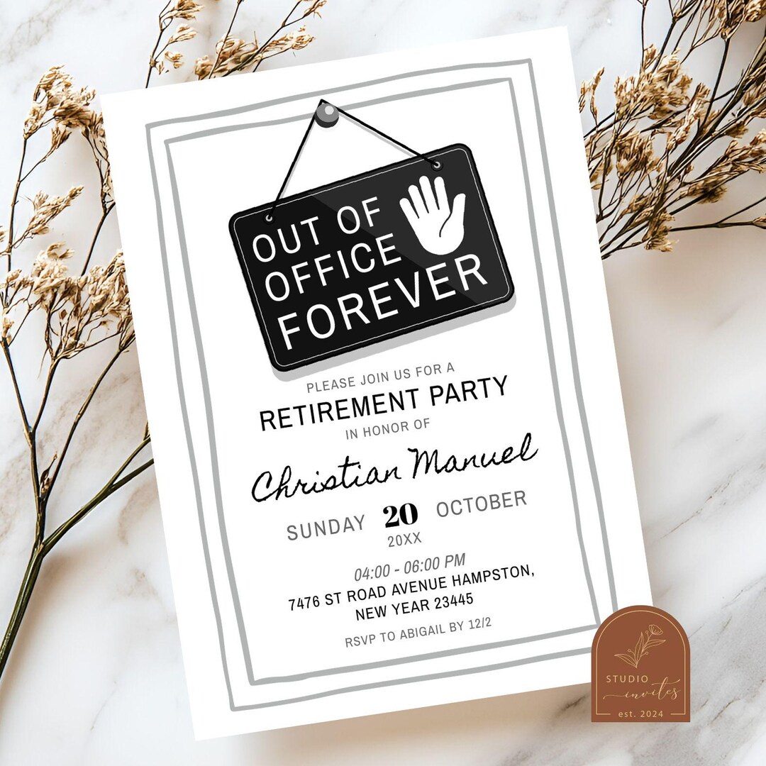 Out of Office Forever Retirement Party Invitation, Funny Retirement ...