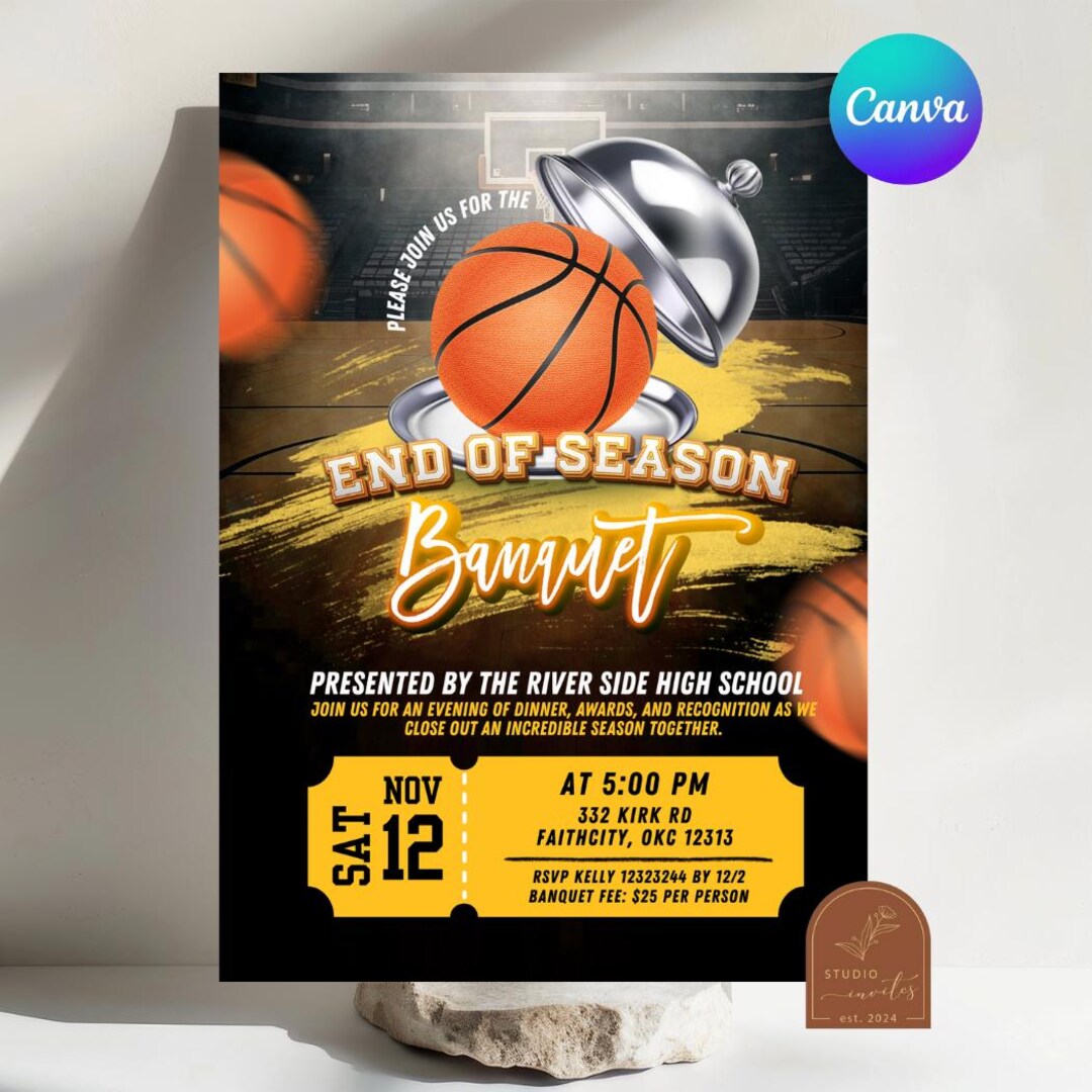 End of Season Banquet Basketball Invitation, NBA Basketball Team Dinner ...