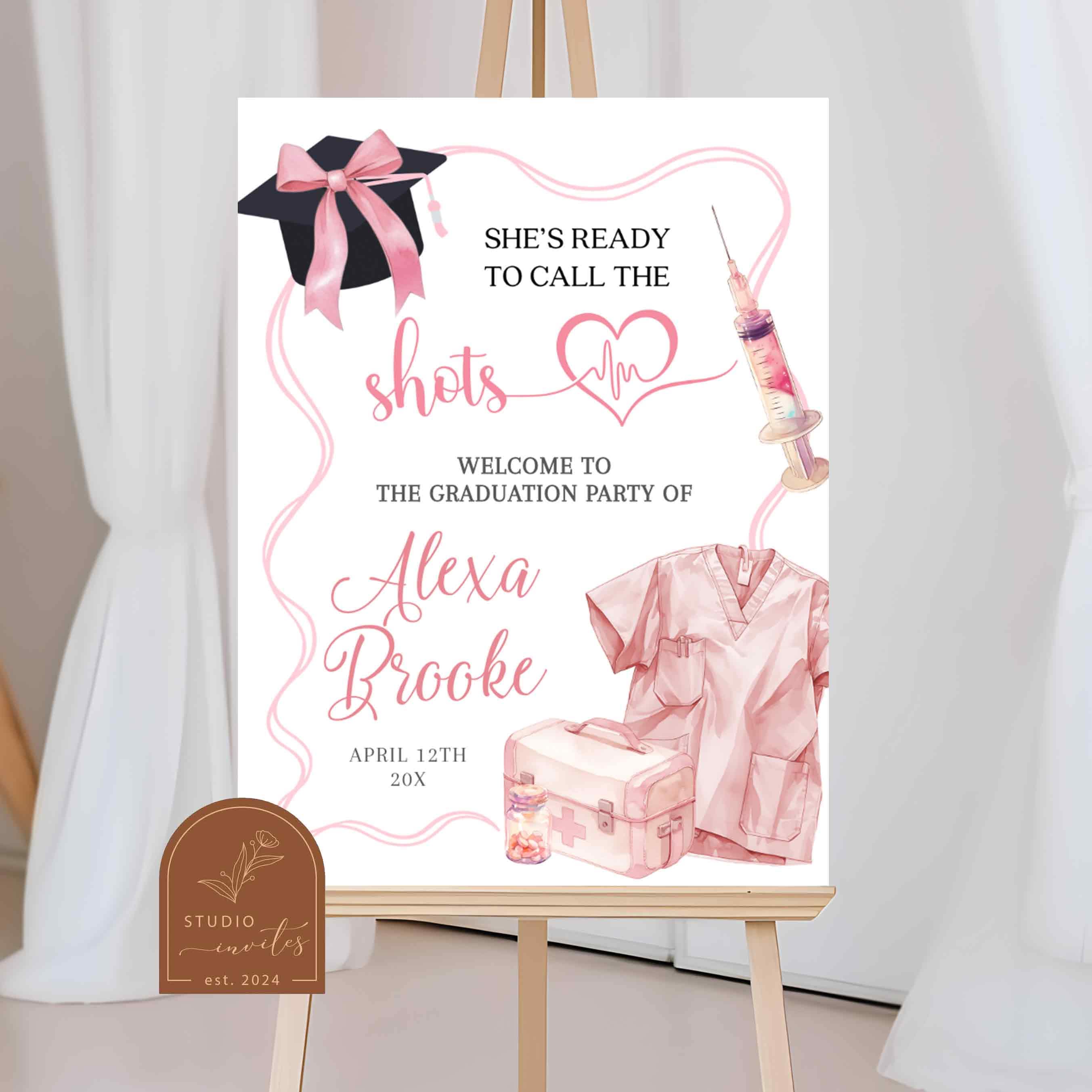 Hand Drawn Nurse Graduation Welcome Sign, Pink Coquette Medical Nursing ...