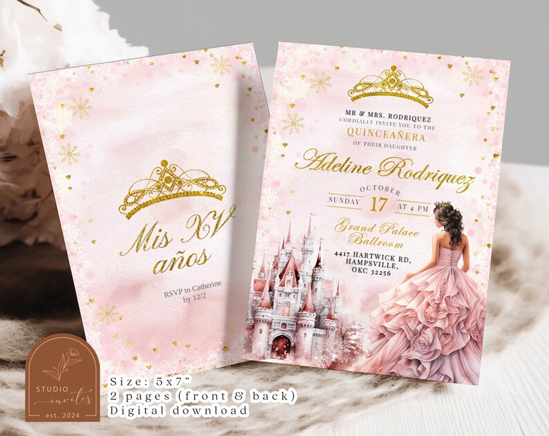 Pink Castle Palace Quinceanera Mexican Girl Birthday, Gold Royal ...