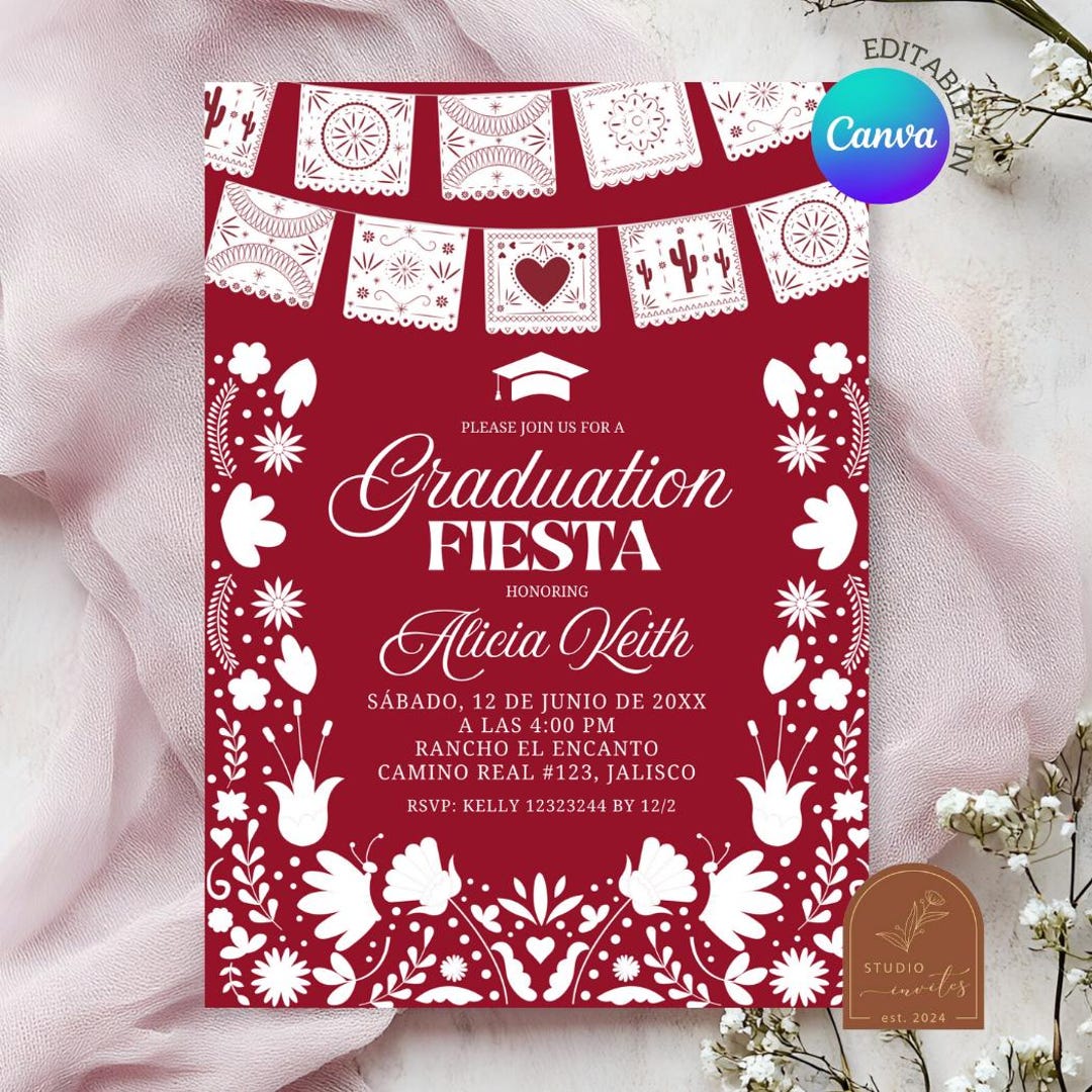 Red Maroon Talavera Mexican Graduation Fiesta Invitation, Spanish Theme ...