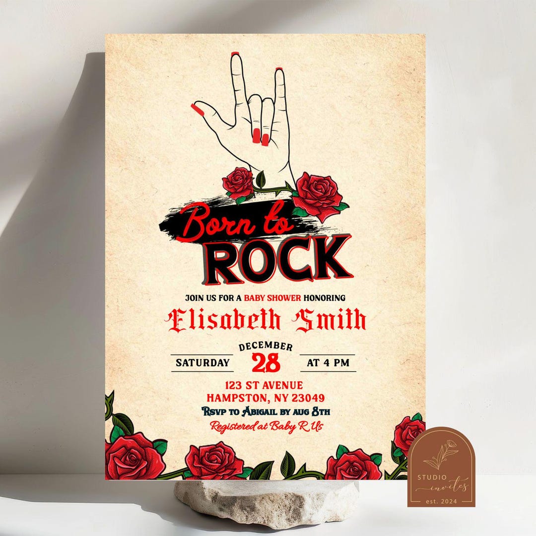 Red Roses Born to Rock Baby Shower, Vintage Grunge Rock N Roll Baby ...
