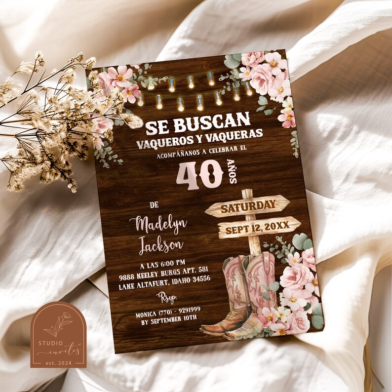 Rustic Spanish Se Buscan Adult Woman Birthday Invitation, Woods ...