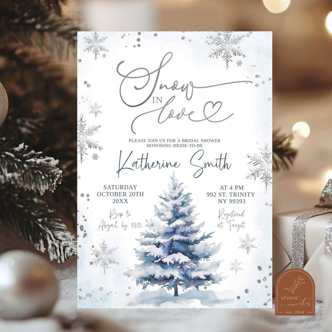 Winter Snow in Love Bridal Shower Invitation, Snowy Christmas Ornaments ...