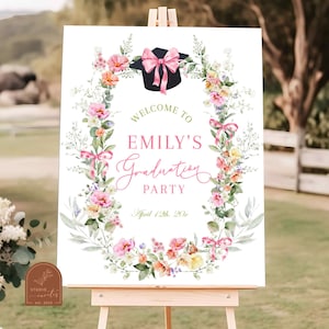 Pink Bow Wildflower Graduation Sign, Bright Floral Girl College ...