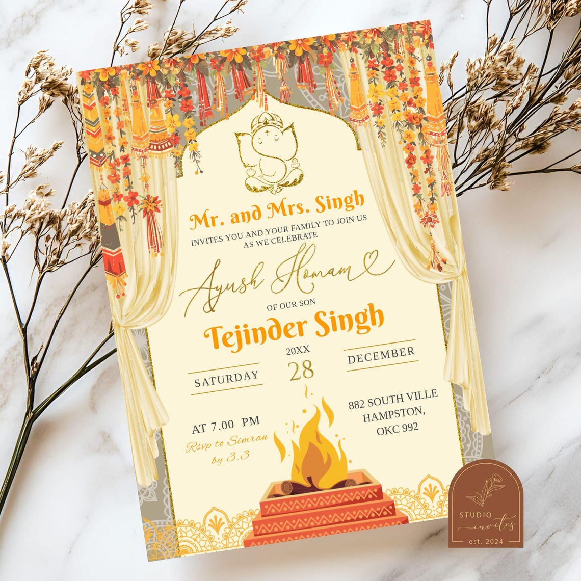 India Ayush Homam Baby Boy Invitation, Satyanarayana Pooja Invite ...