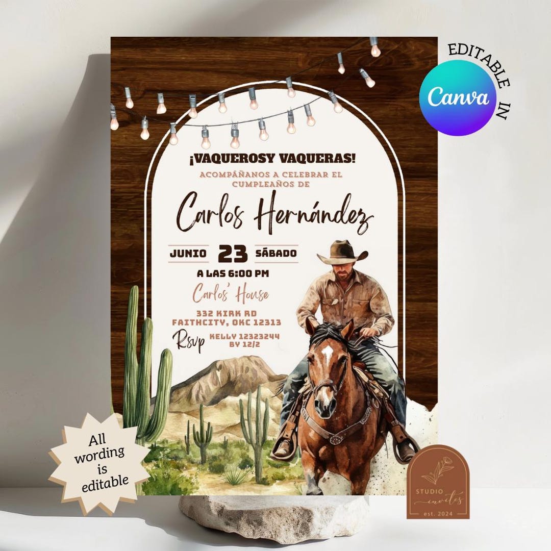 Invitación de cumpleaños de vaqueros y vaqueras con temática de ...