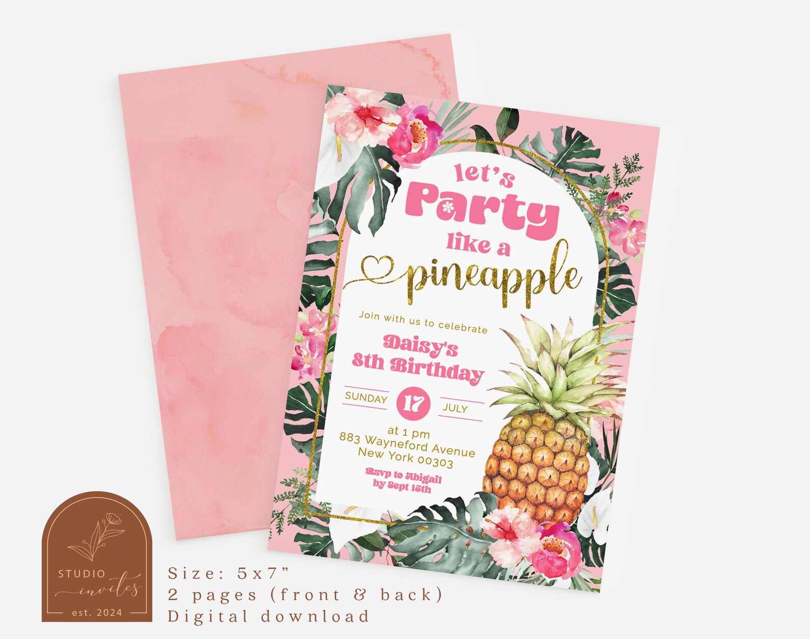 Tropical Floral Party Like a Pineapple Birthday Invitation, Pink ...