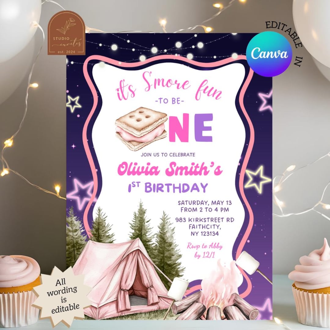 Smore Fun to Be One 1st Birthday Invitation, Campfire Night Sleepover ...
