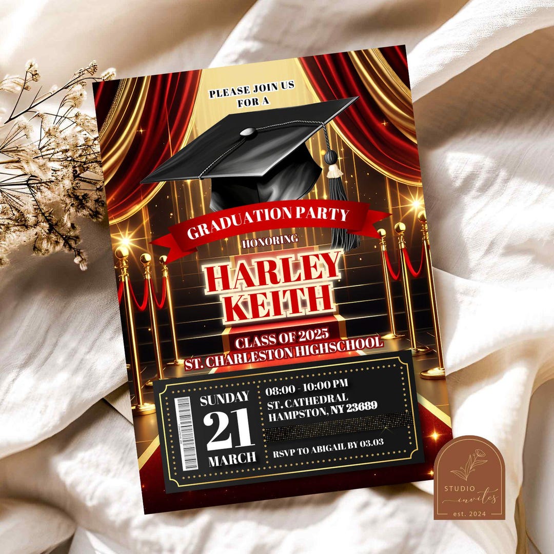 Red Carpet Graduation High School Invitation, Hollywood Graduation Party, Class Graduation 2025 ...