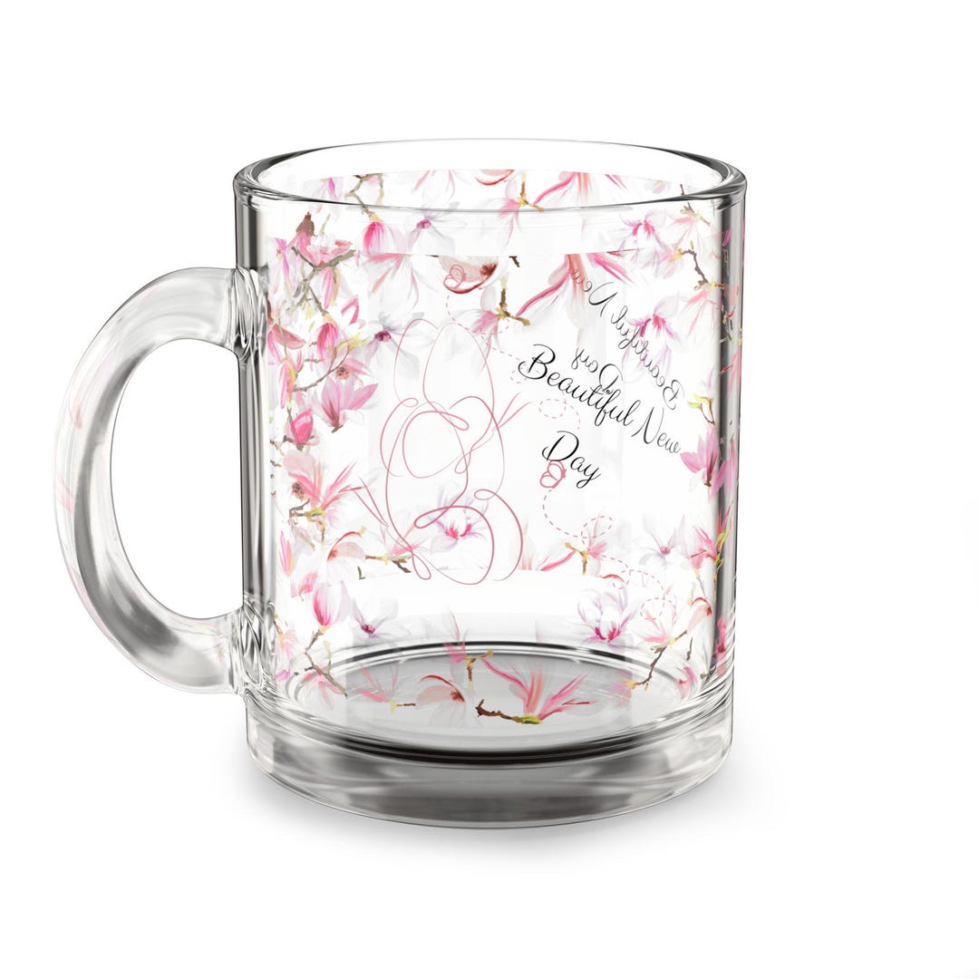 Pink Purple Charming Floral Glass Mug, 10oz | Ideal for Coffee Lovers ...
