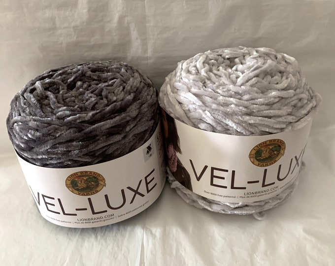 2 Cakes Vel-luxe by Lion Brand Silver and Charcoal 100% Polyester 246 ...
