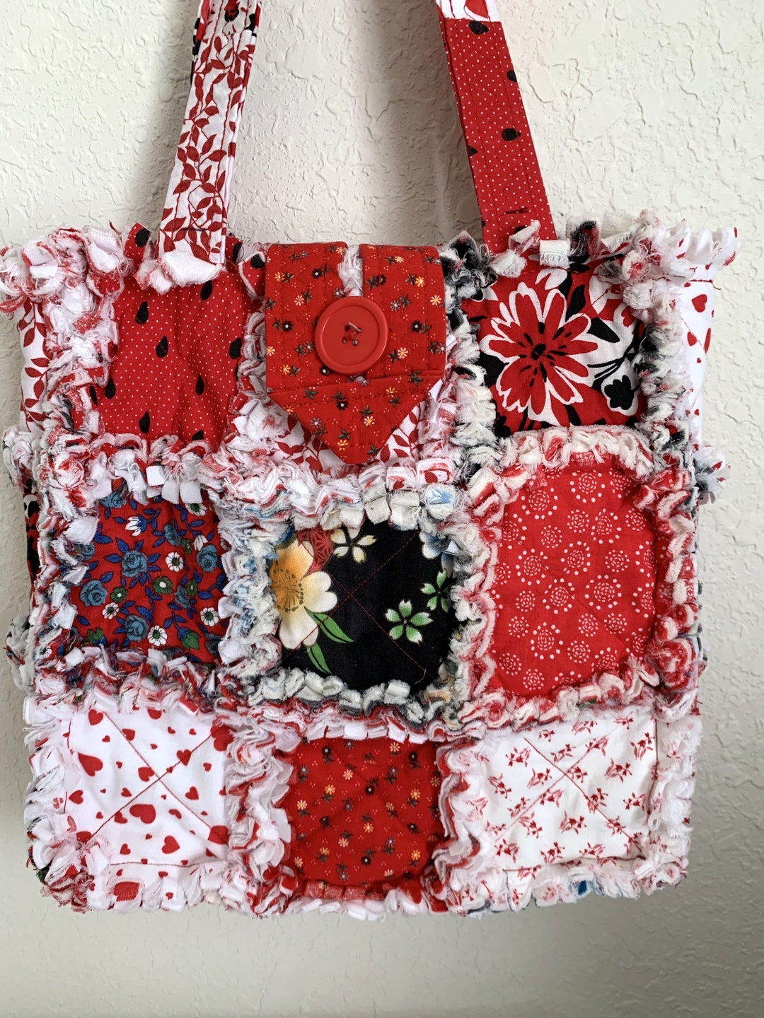 Rag Quilt Purse Tote Bag Made From Shades of Redfabrics Shabby Chic ...