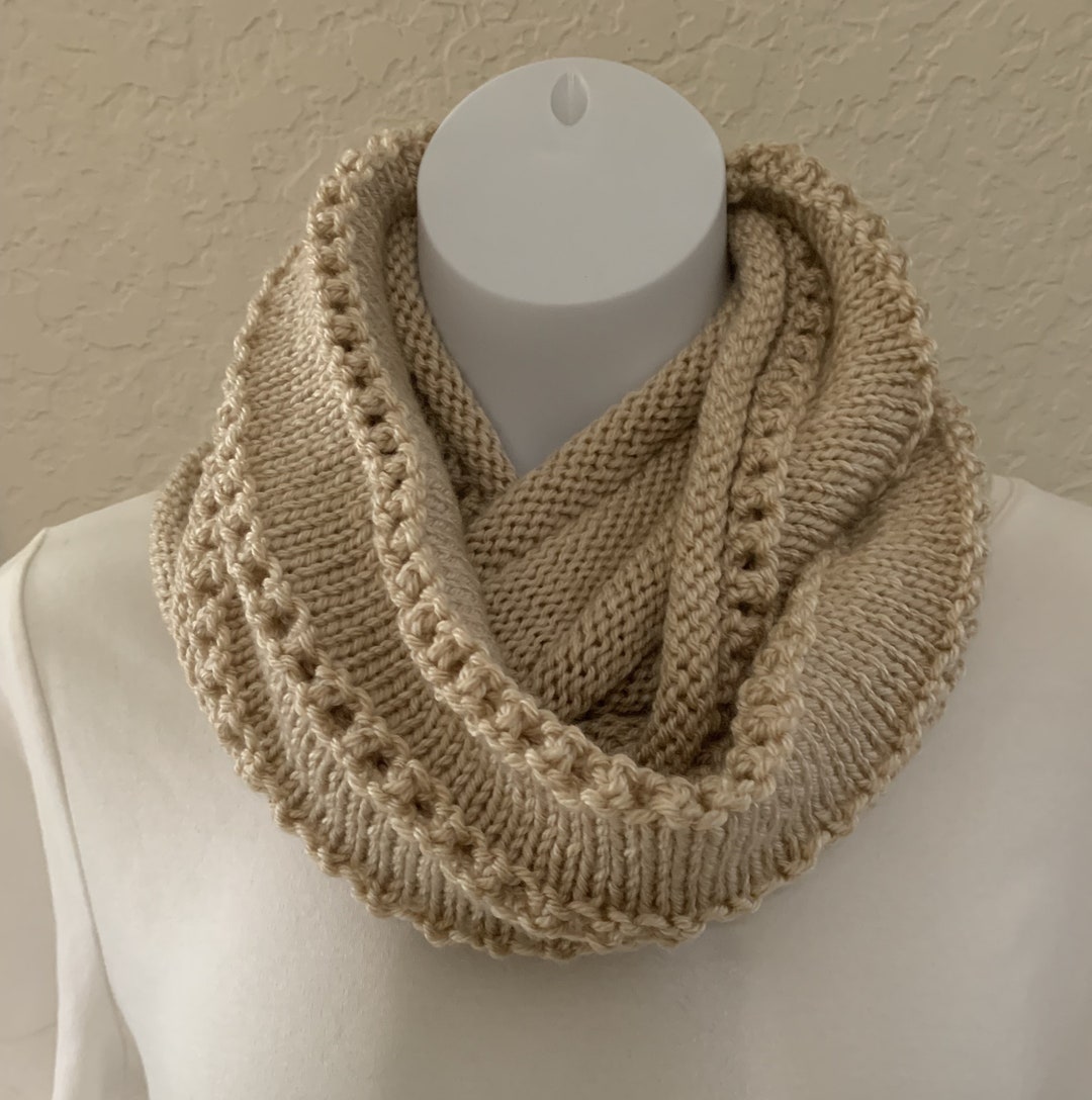 Infinity COWL Hand Knit Acrylic Beige Infinity Scarf Unisex - Etsy