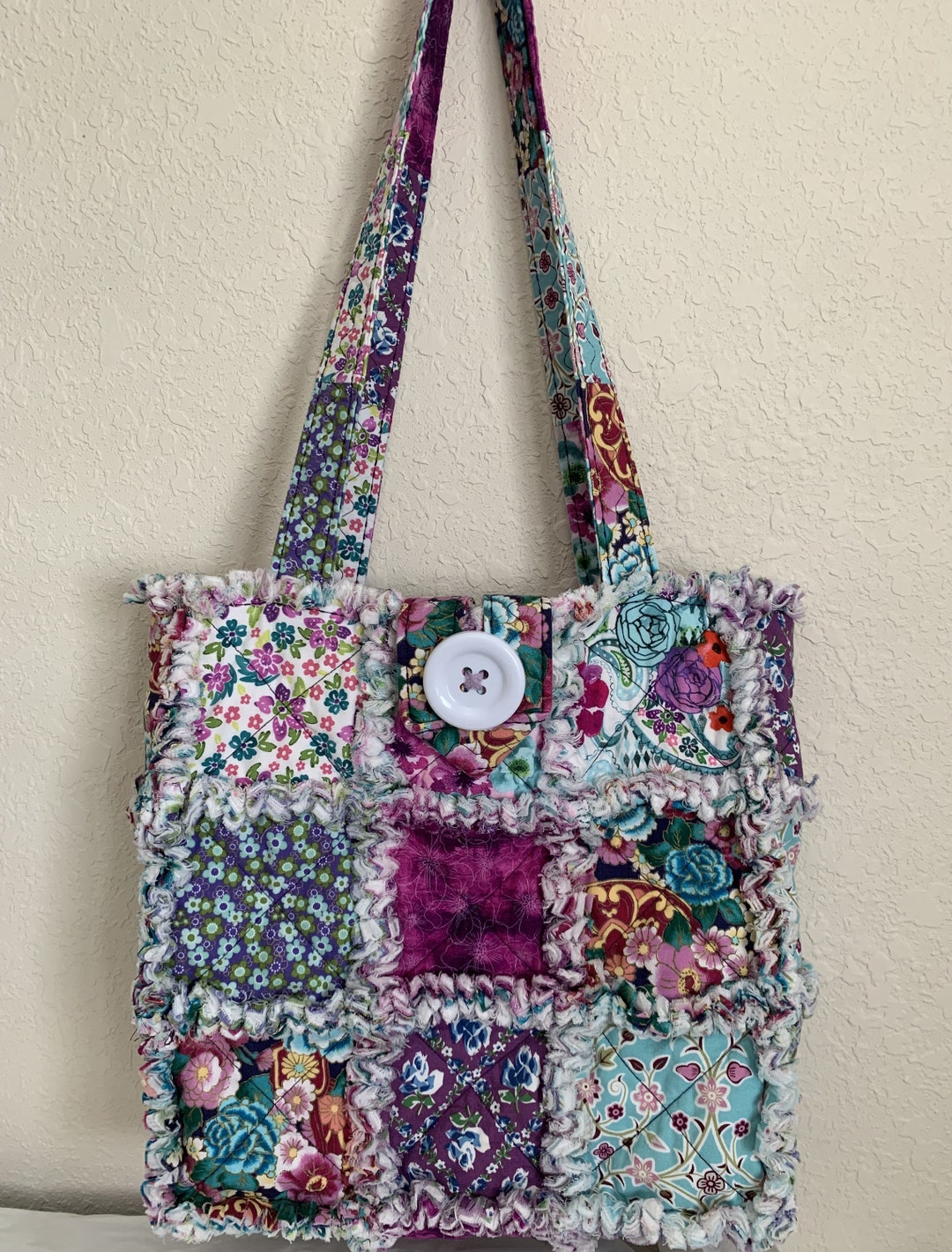 Rag Quilt Tote Bag Purse Purples and Teals Coordinating Colors so ...
