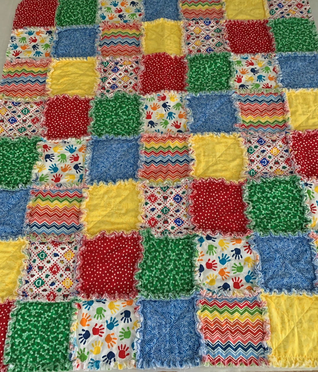 Rag Quilt Rainbow Blanket 52X45 Quilt Blanket Throw Chevron - Etsy